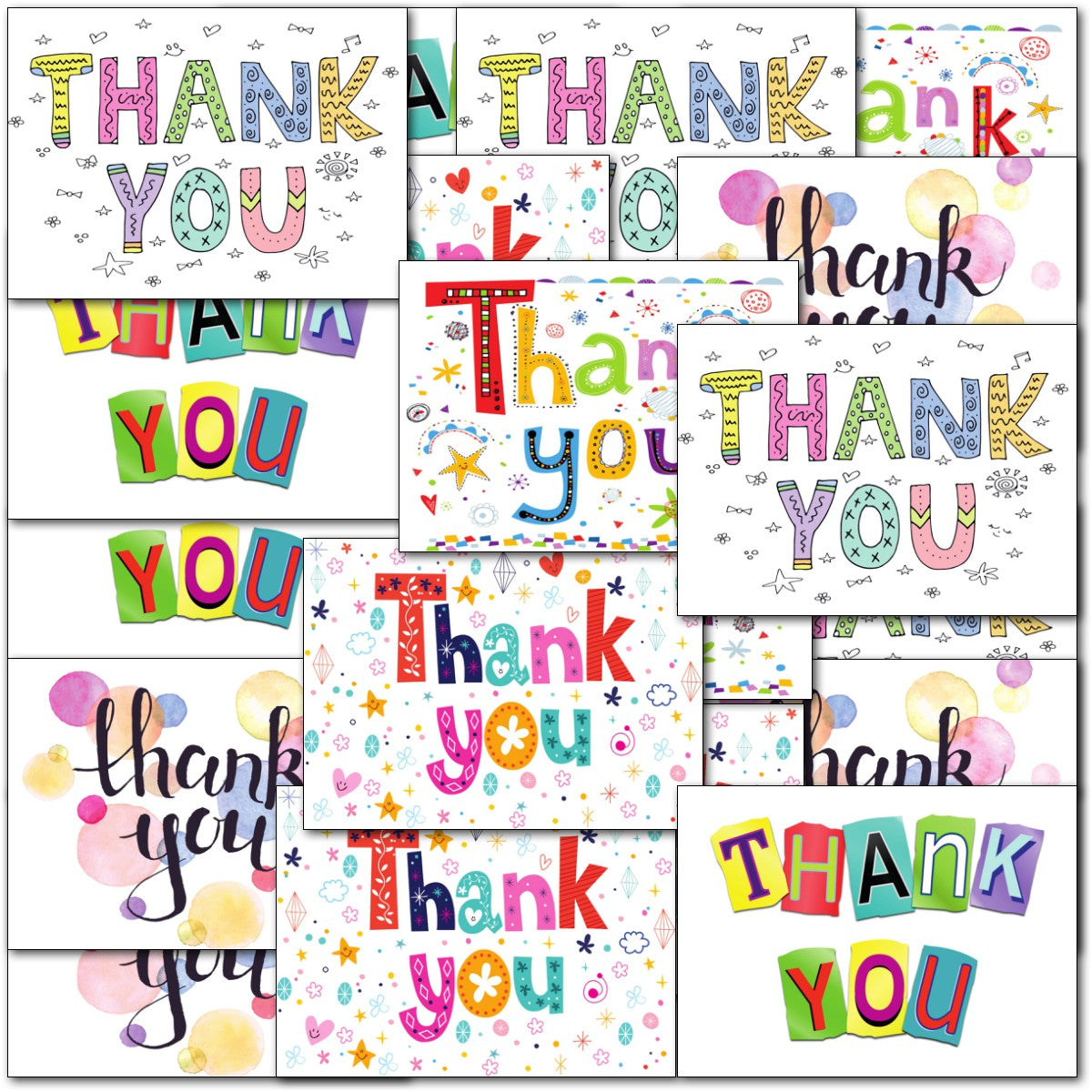 Pack of 20 Thank You Notecards Male & Female Blank Bright Colours ...