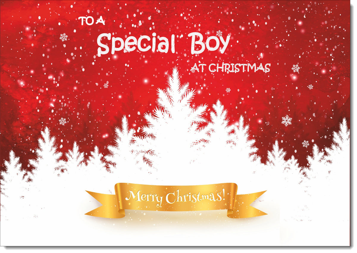 Special Boy Christmas Card White Forest with Red Sky – doodlecards