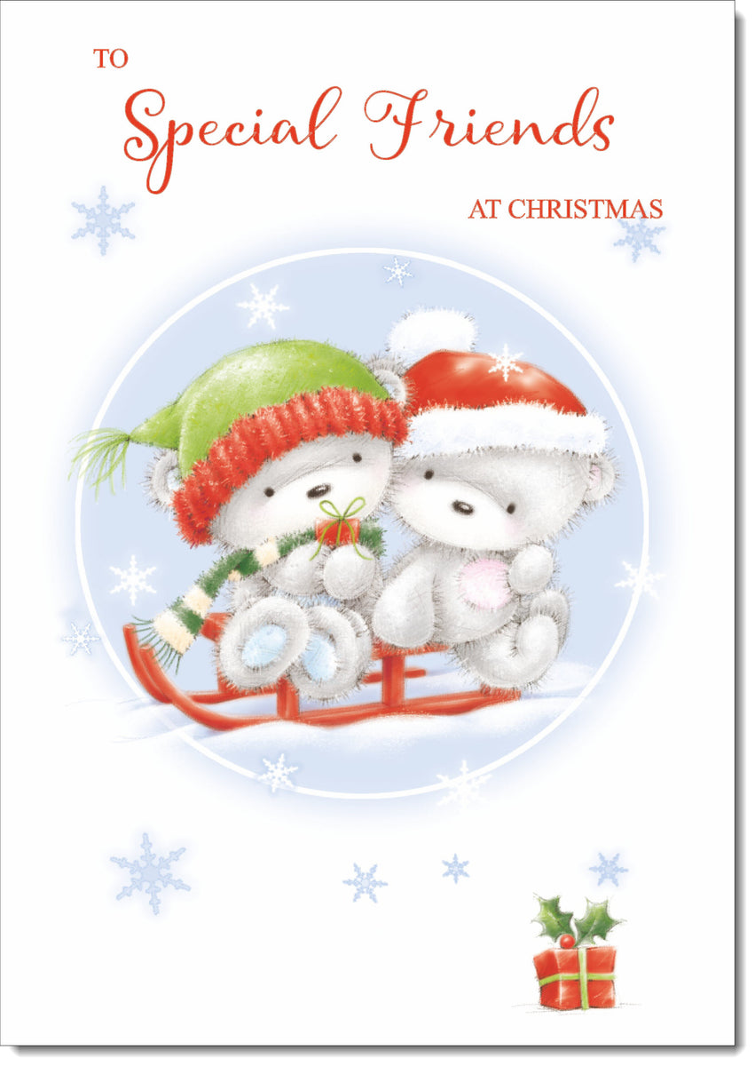 Special Friends Christmas Card Cute Bears on Sled – doodlecards