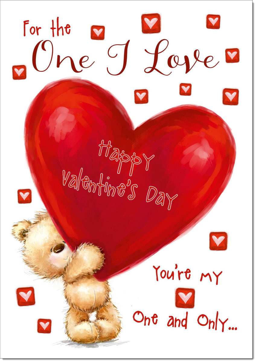 One I Love Valentines Day Card Teddy and Giant Love Heart – doodlecards