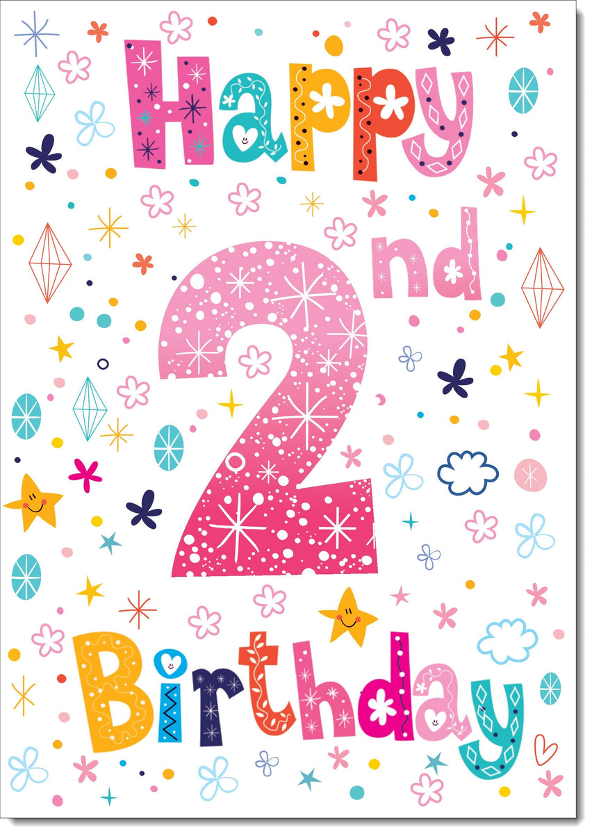 2nd Birthday Card Age 2 for Girl Pretty Font – doodlecards