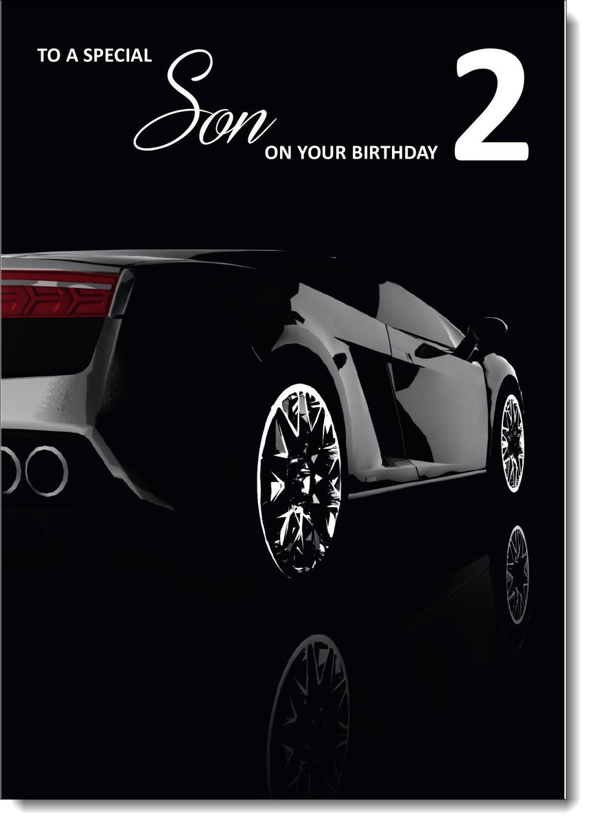 Son 2nd Birthday Card Age 2 Black Lamborghini – doodlecards
