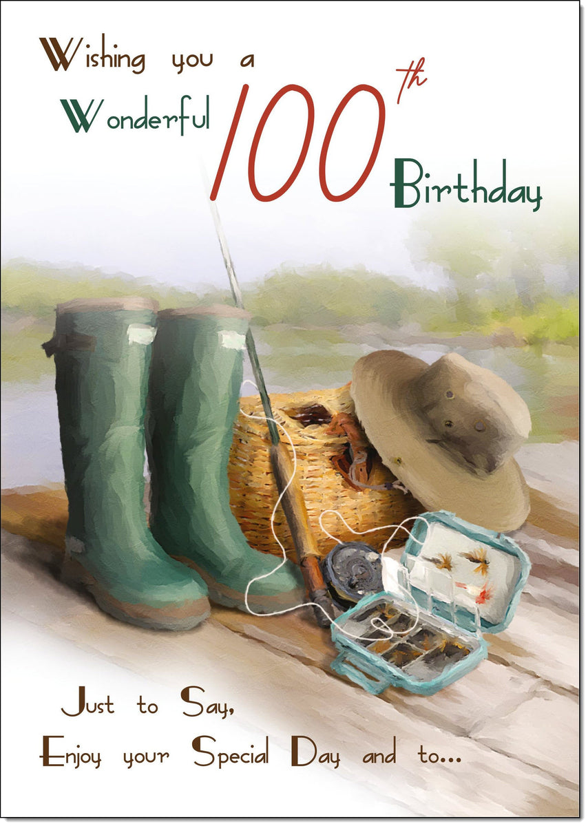 100th Birthday Card Age 100 for Him Fishing – doodlecards