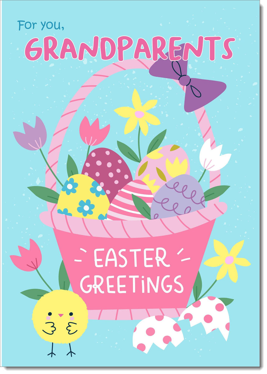 Grandparents Easter Card Pink Basket of Eggs – doodlecards