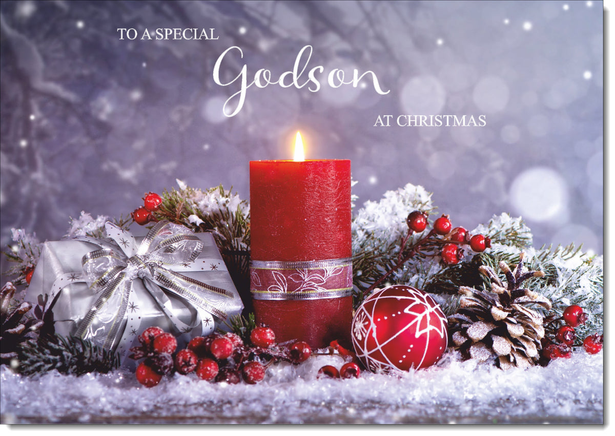 Godson Christmas Card Festive Red Candle – doodlecards