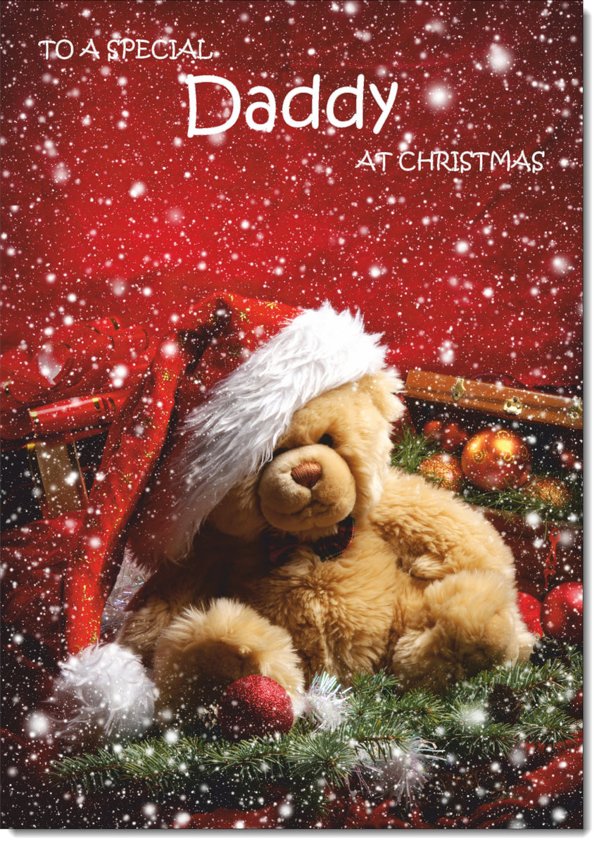 Daddy Christmas Card Teddy Bear in Santa Hat – doodlecards