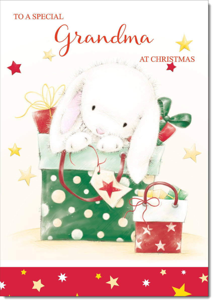 Grandma Christmas Card Cute Rabbit with Parcels – doodlecards
