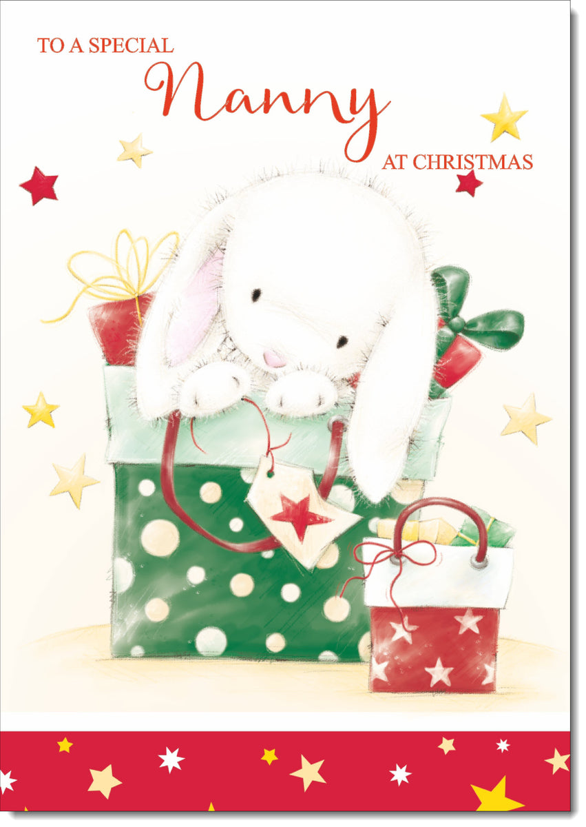 Nanny Christmas Card Cute Rabbit with Parcels – doodlecards
