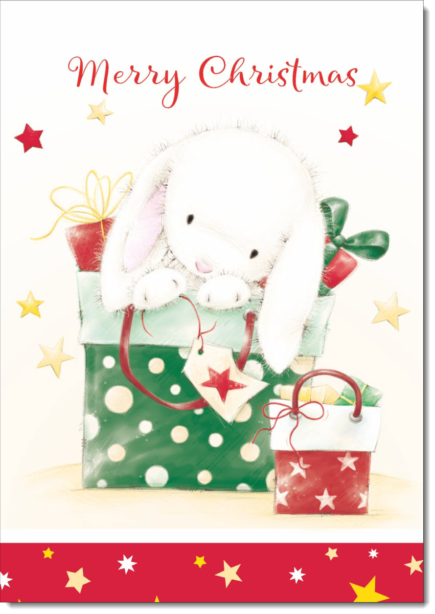 Merry Christmas Card Cute Rabbit with Parcels – doodlecards