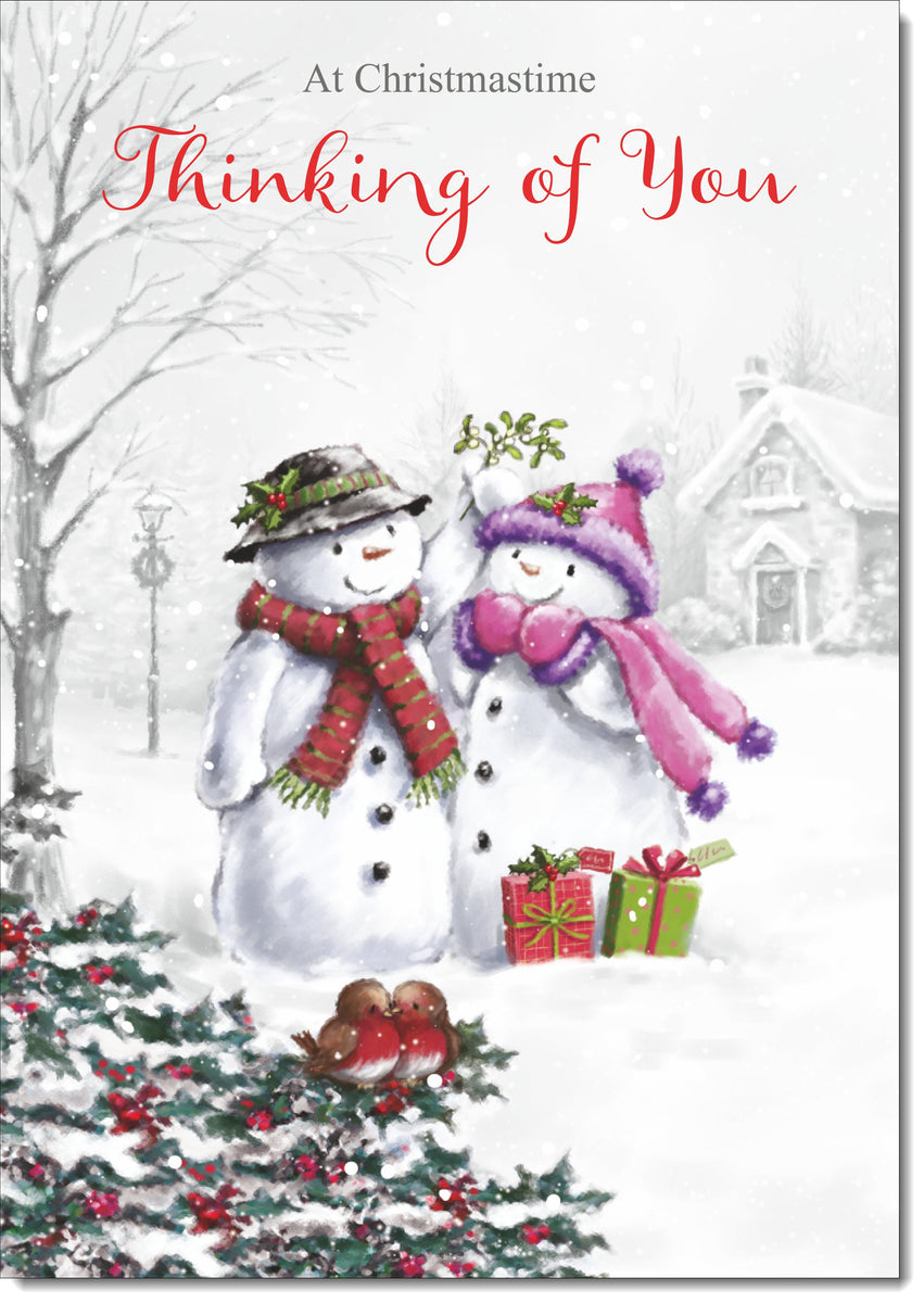 Thinking Of You Christmas Card Snowman Couple – doodlecards