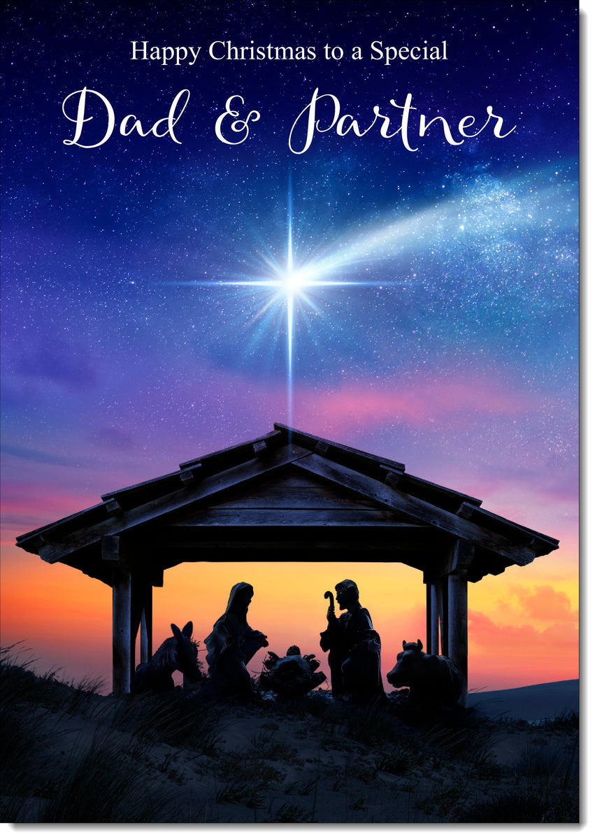 Dad & Partner Christmas Card Nativity Scene – doodlecards