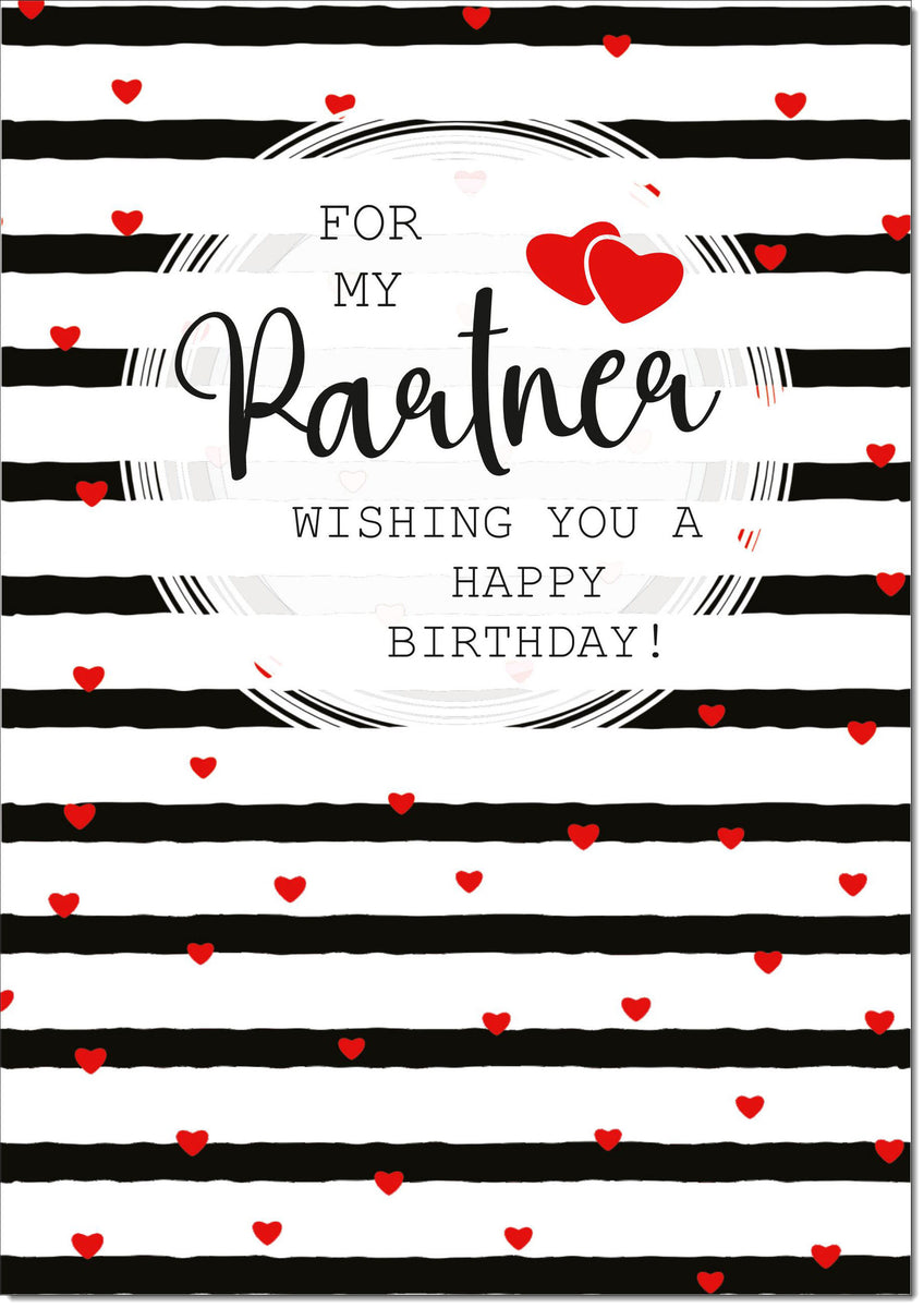 Partner Birthday Card for Him Love Hearts and Stripes – doodlecards