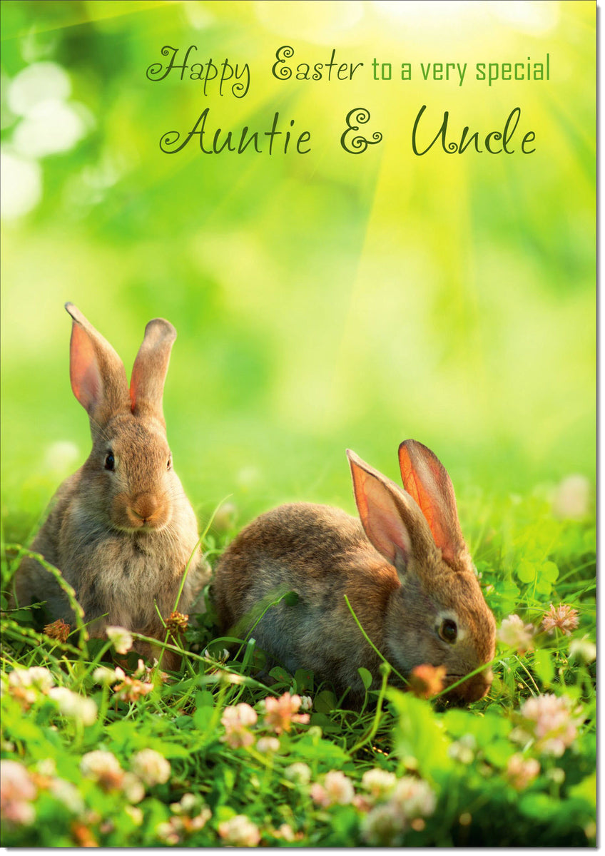 Auntie & Uncle Easter Card Two Bunnies on Grass – doodlecards