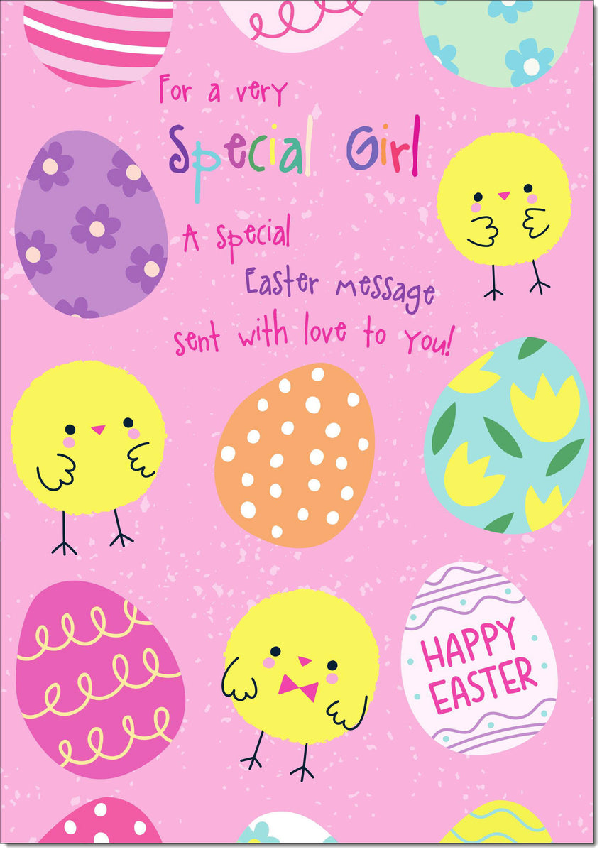Special Girl Easter Card Pink Egg and Chick Collage – doodlecards