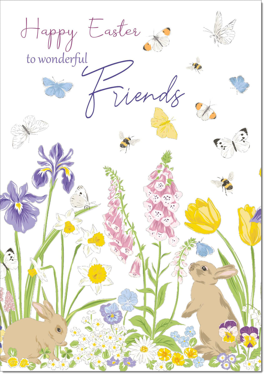 Friends Easter Card Spring Flowers with Bunnies – doodlecards