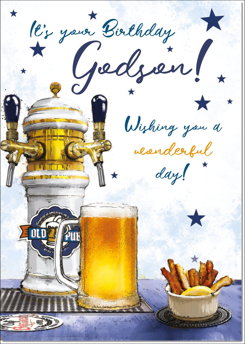 Godson Birthday Card Beer Tap and Pint – doodlecards