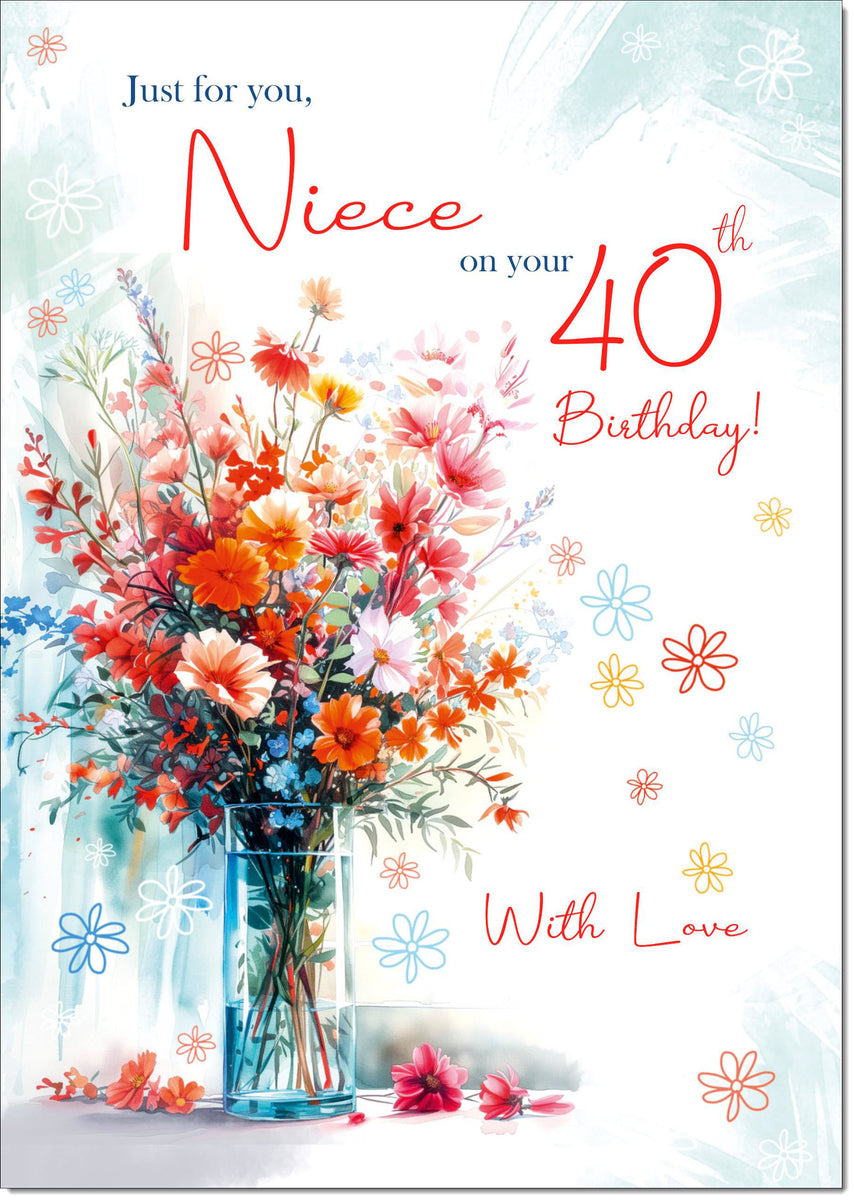 Niece 40th Birthday Card Age 40 Bright Bouquet – doodlecards
