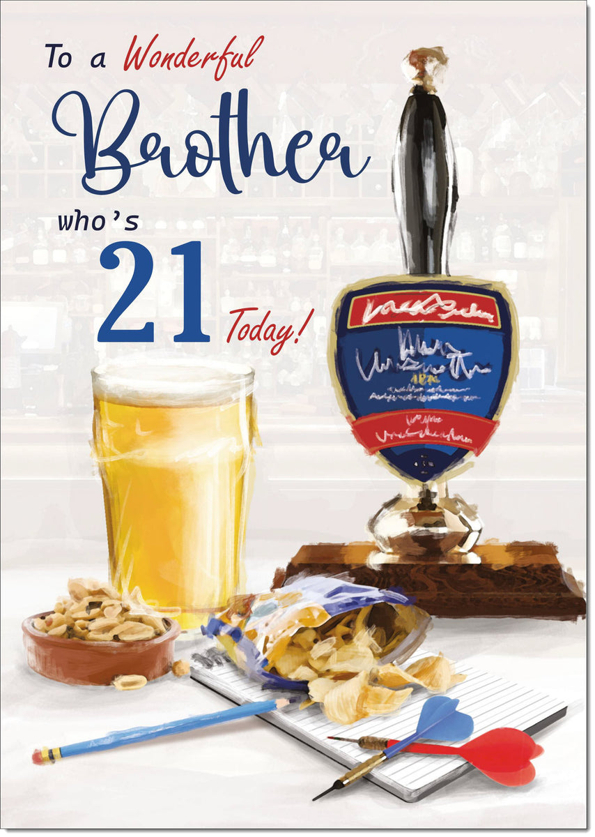 Brother 21st Birthday Card Age 21 Draft Beer – doodlecards