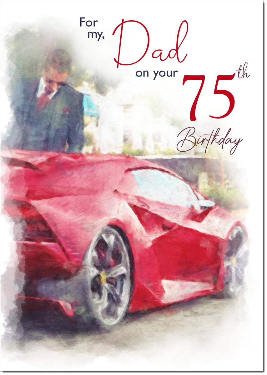 Dad 75th Birthday Card Age 75 Supercar – doodlecards