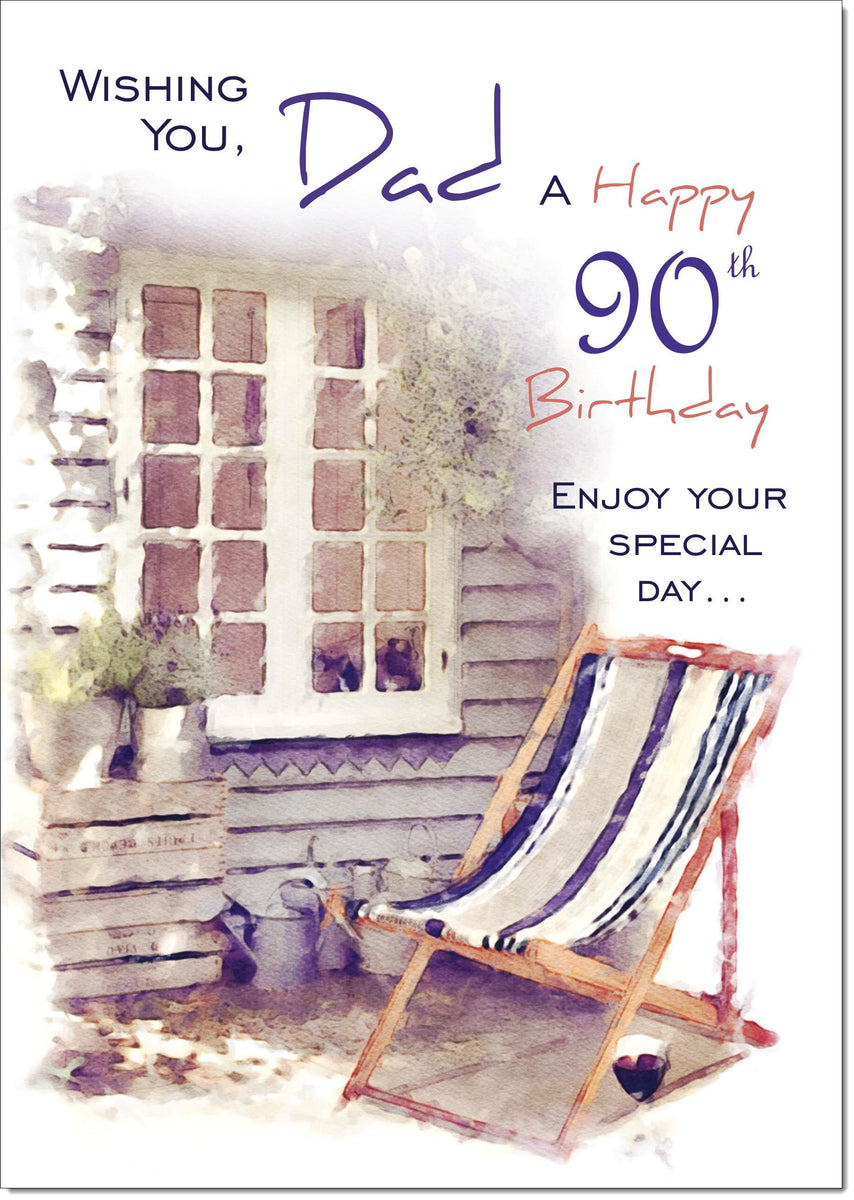 Dad 90th Birthday Card Age 90 Relaxing Deck Chair – doodlecards