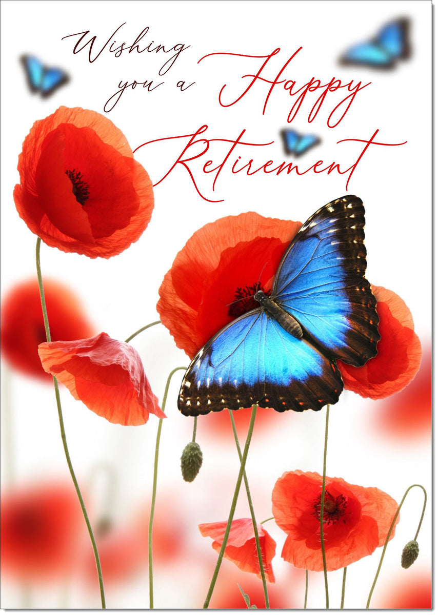 Retirement Card Poppies and Blue Butterflies – doodlecards