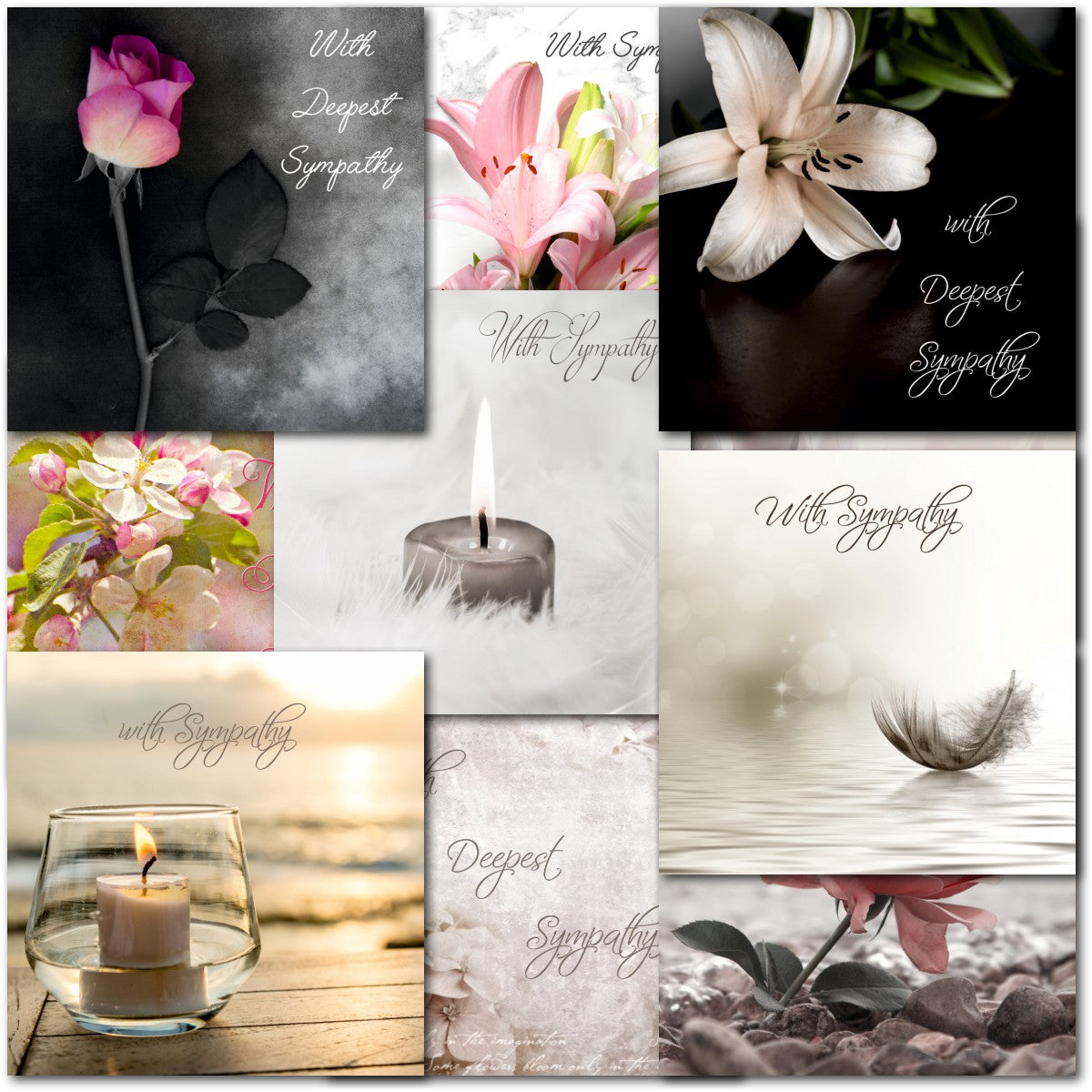 Pack of 10 Square Sympathy Cards - Loss of, Bereavement, Condolence, T ...