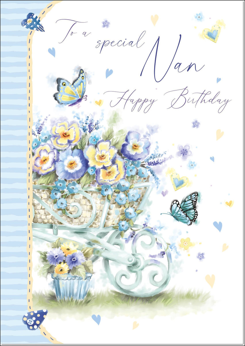 Nan Birthday Card Floral Wheelbarrow – doodlecards