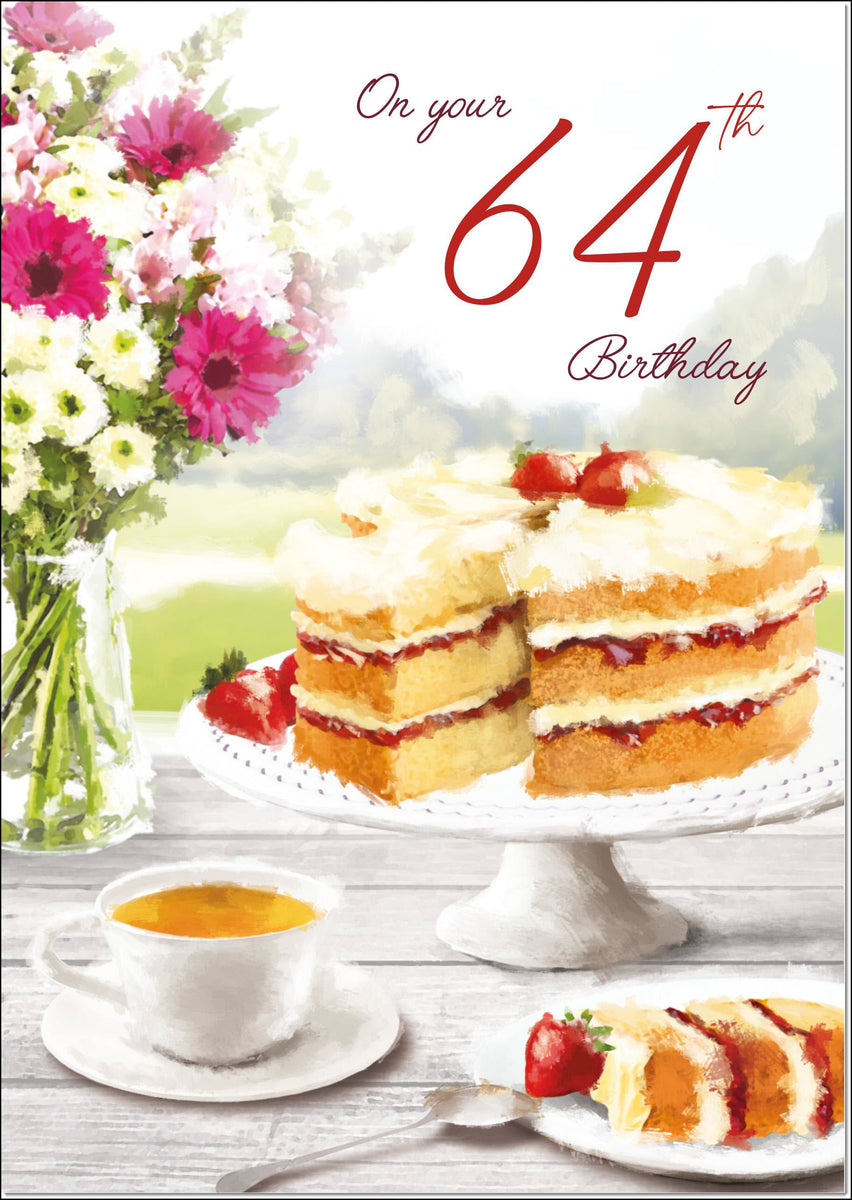 64th Birthday Card Age 64 for Her Tea and Cake – doodlecards