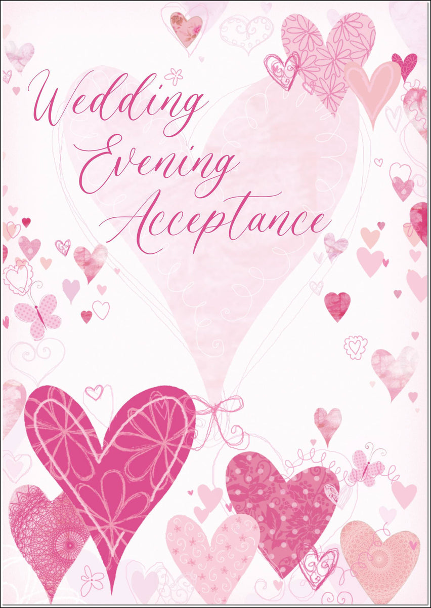 Wedding Evening Acceptance Card Pink Love Hearts – doodlecards