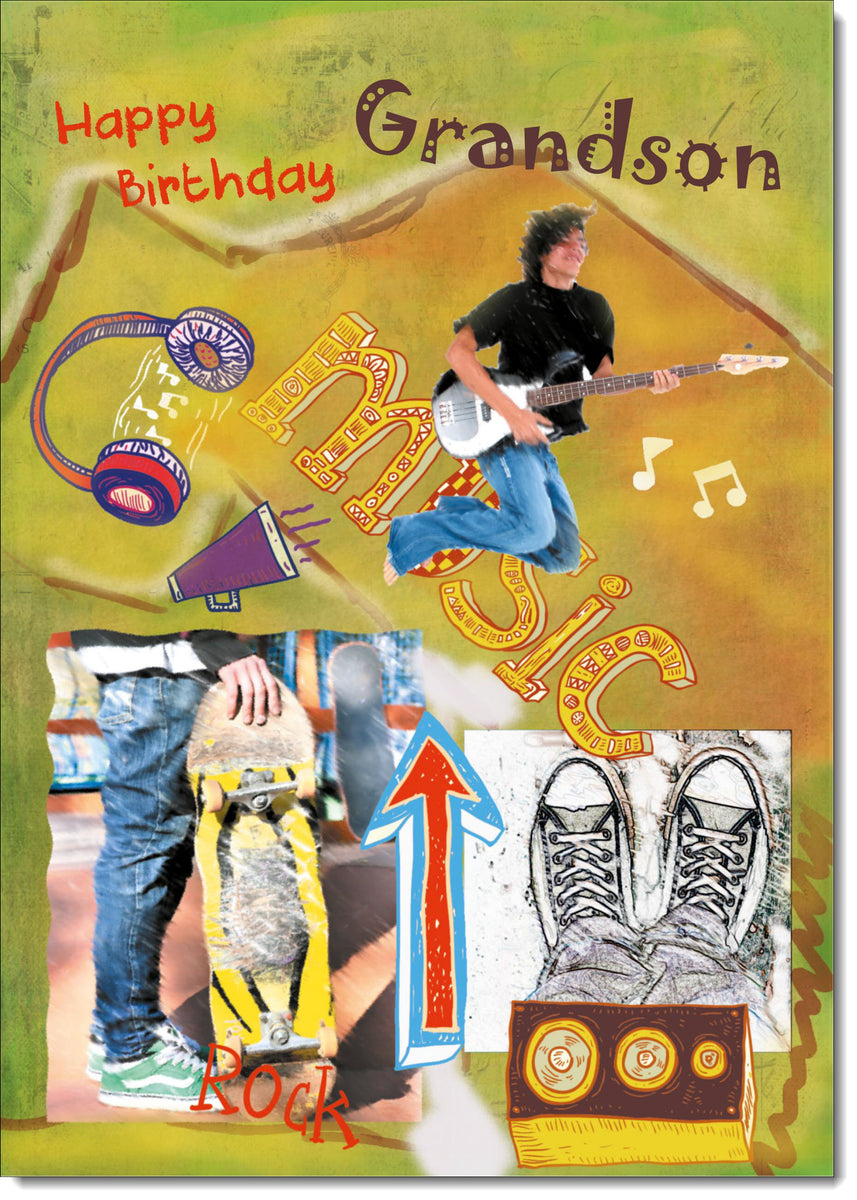 Grandson Birthday Card Grunge and Skateboarding – doodlecards