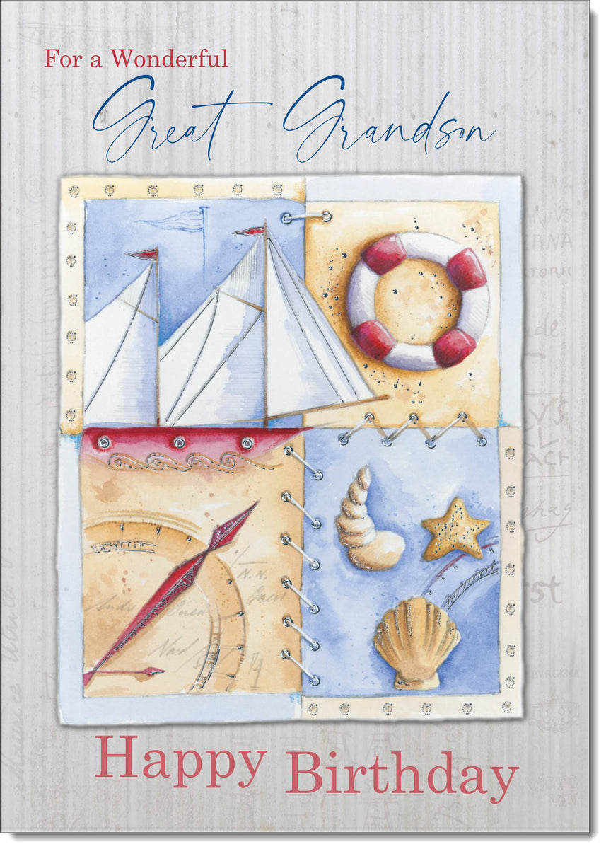 Great Grandson Birthday Card Coastal Icons – doodlecards