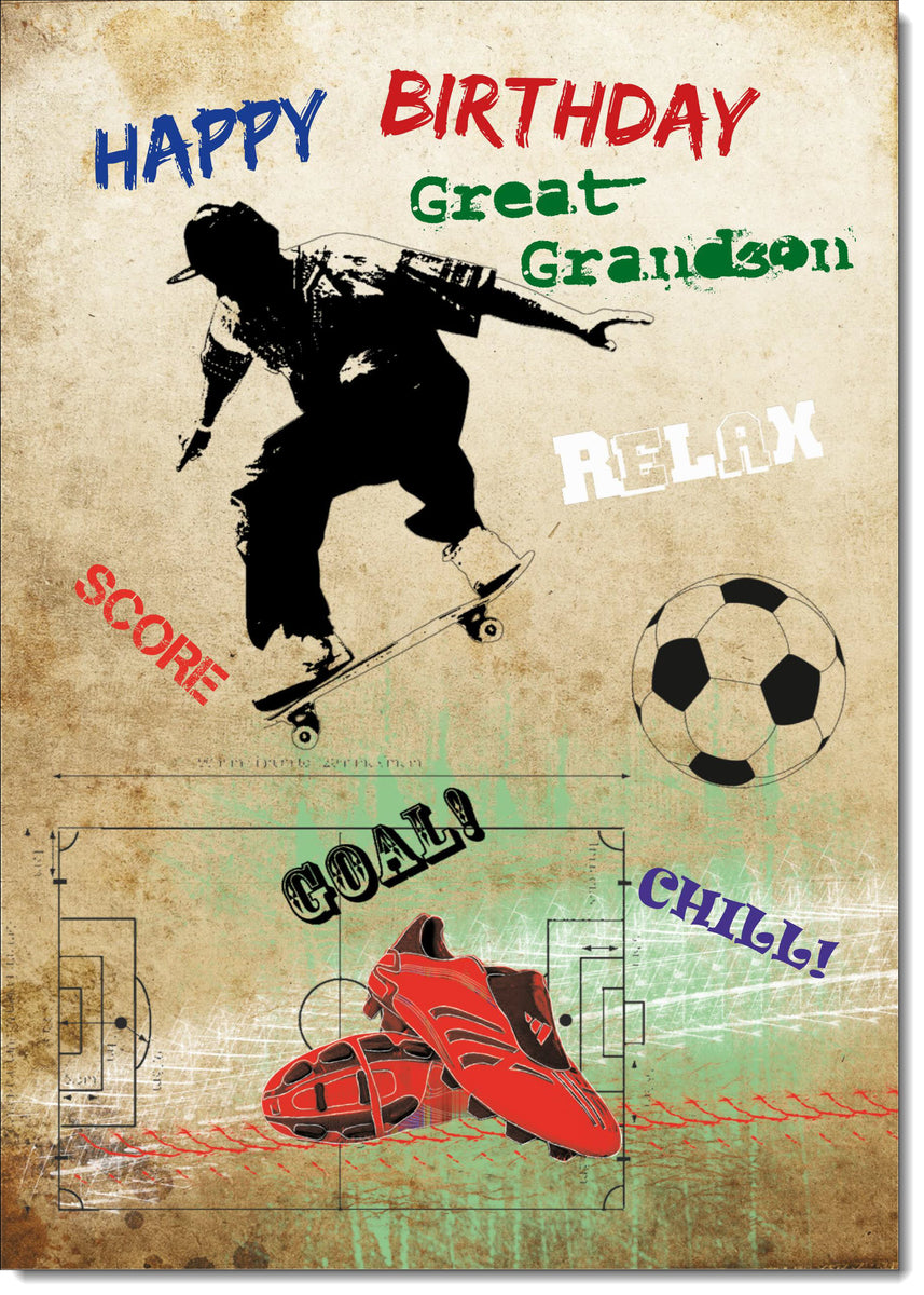 Great Grandson Birthday Card Football and Skateboarding – doodlecards