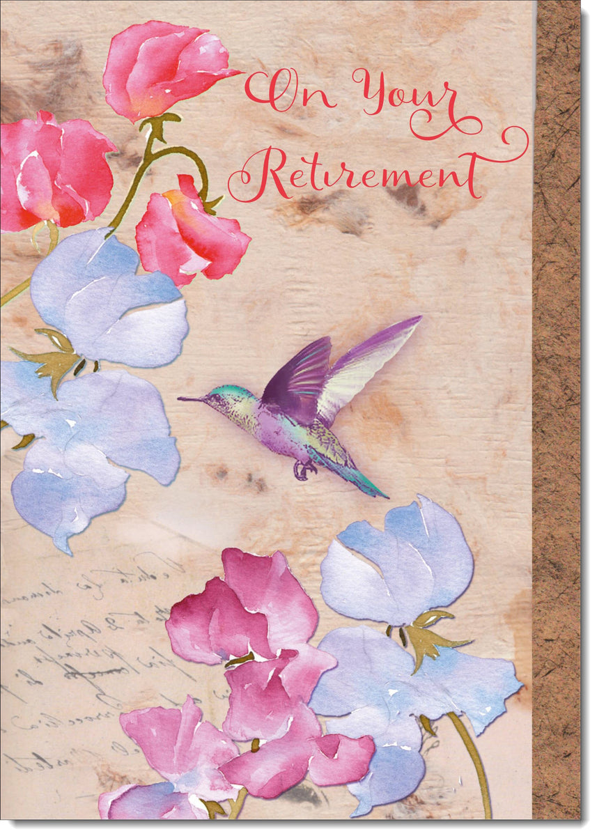 Retirement Card Sweet Pea and Hummingbirds – doodlecards