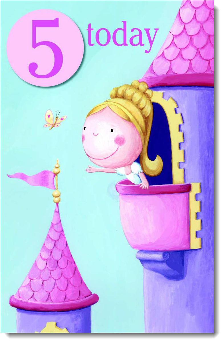5th Birthday Card Age 5 for Girl Princess in Castle – doodlecards