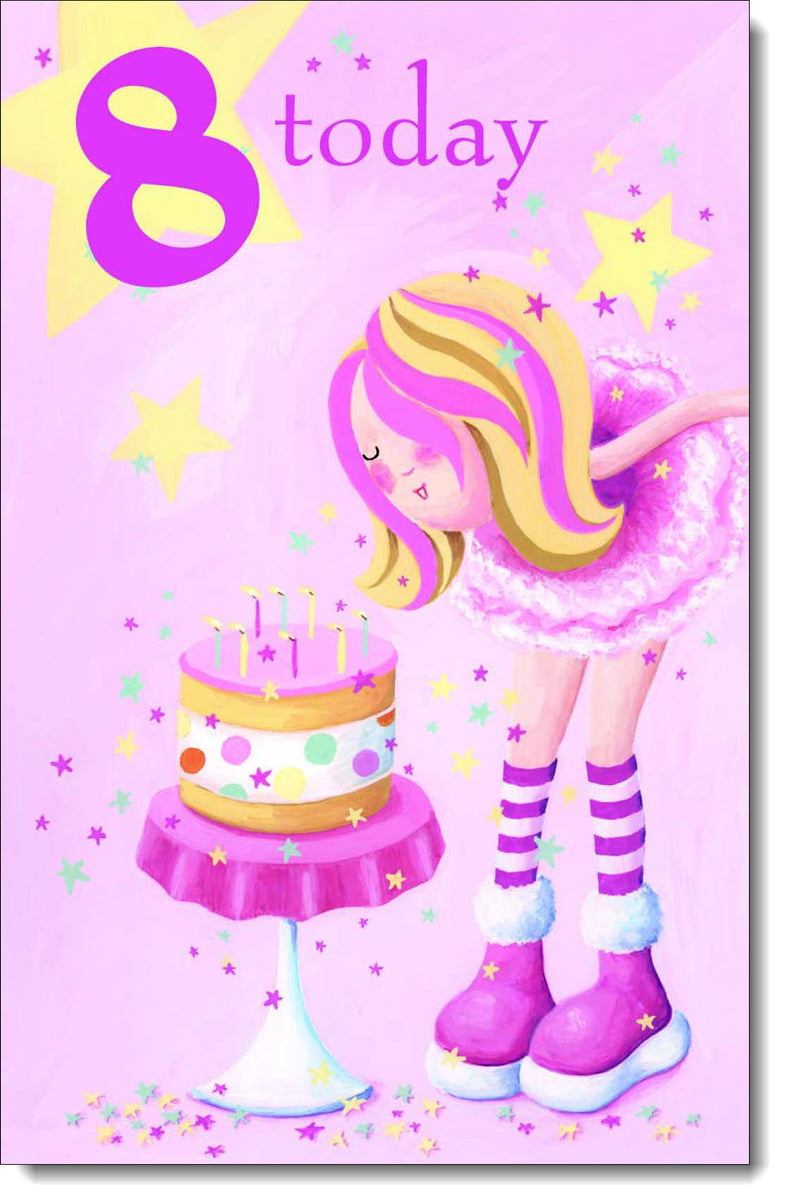 8th Birthday Card Age 8 for Girl Pink Sparkly Cake – doodlecards