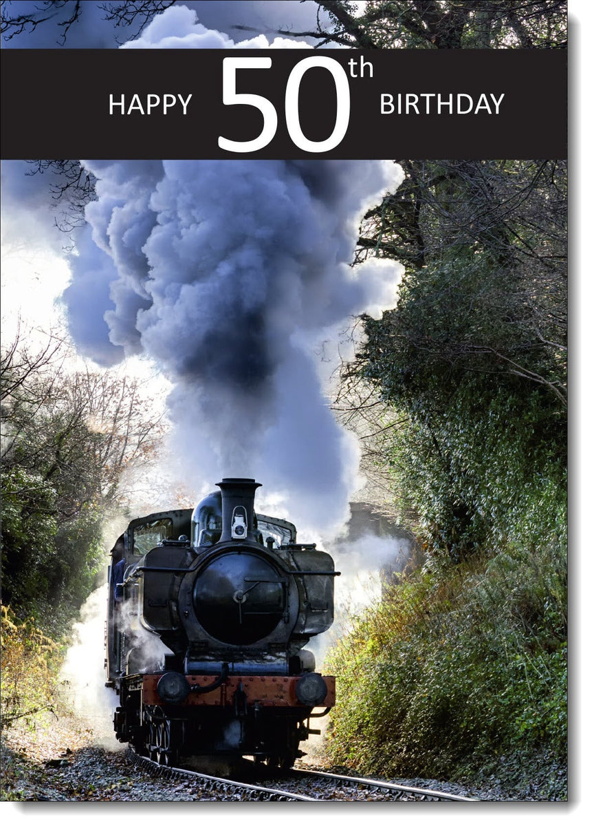 50th Birthday Card Age 50 for Him Steam Train – doodlecards