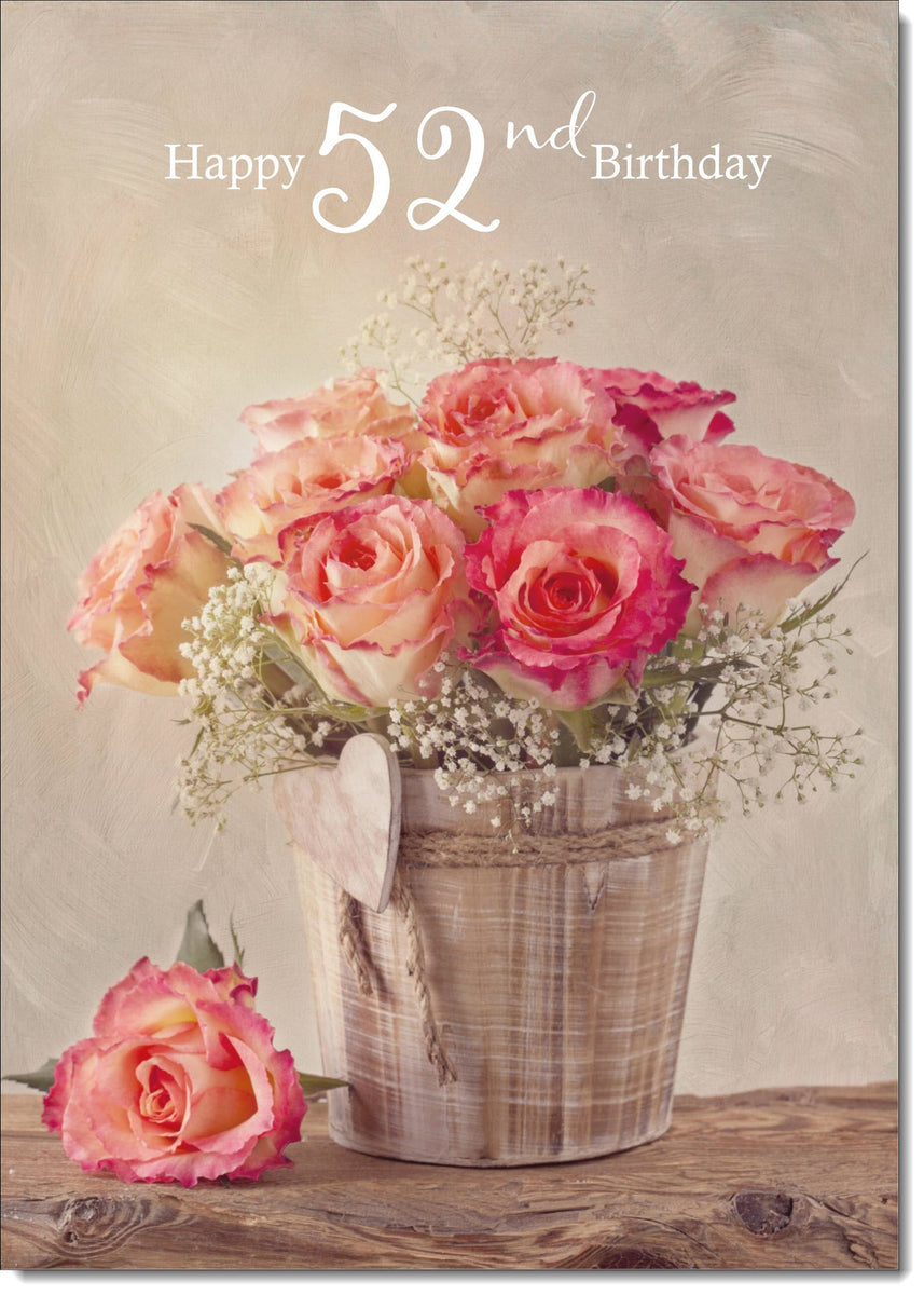 52nd Birthday Card Age 52 for Her Pink Rose Bouquet – doodlecards