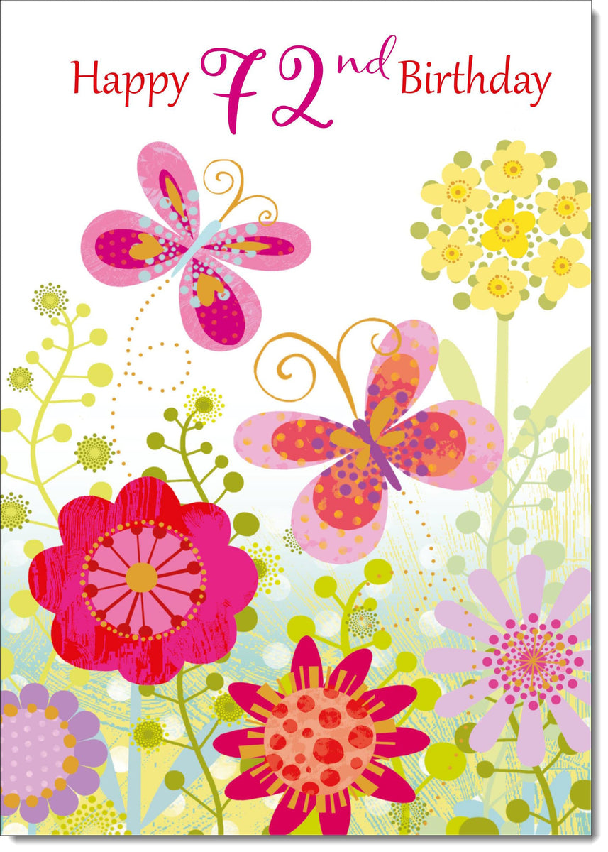 72nd Birthday Card Age 72 for Her Flowers and Butterflies – doodlecards