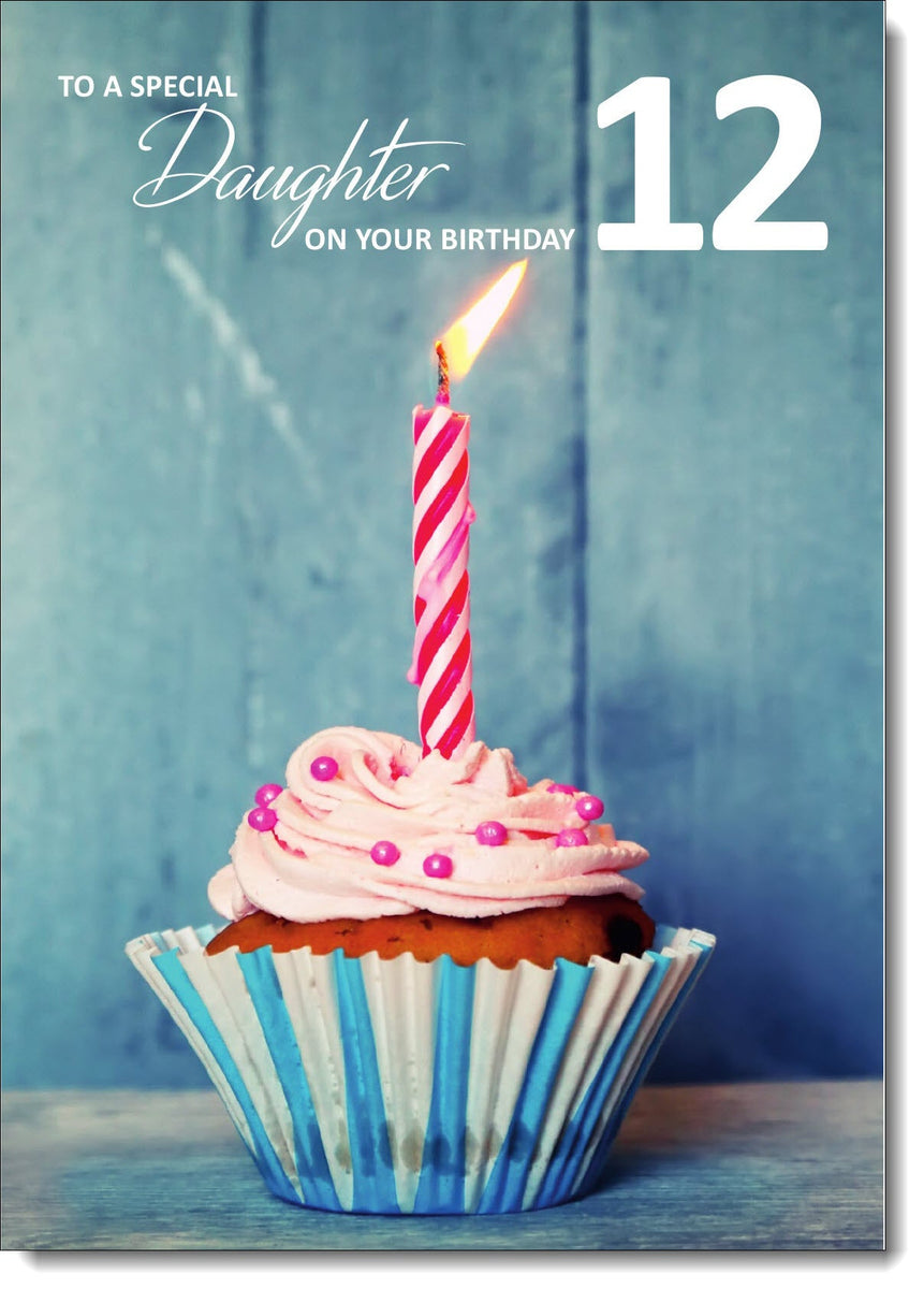 Daughter 12th Birthday Card Age 12 Cupcake and Pink Candle – doodlecards