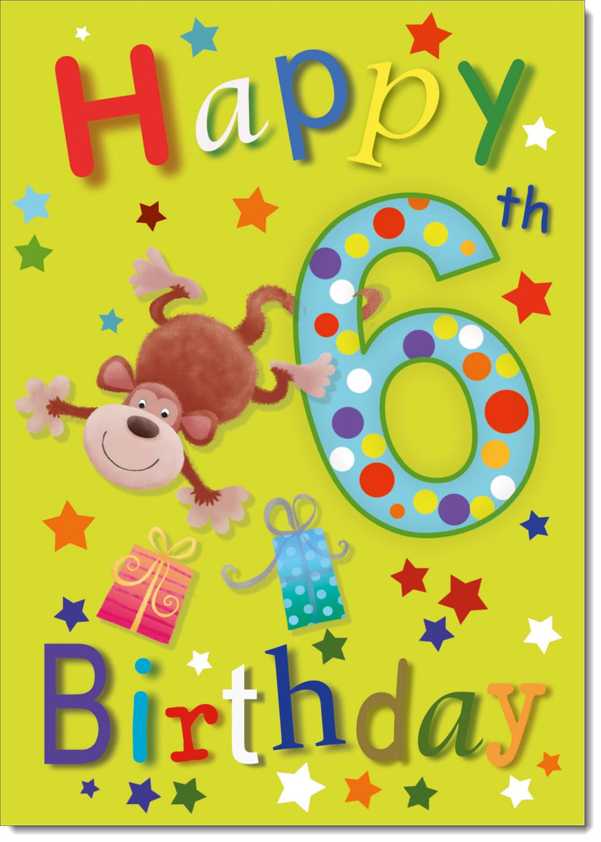 6th Birthday Card Age 6 Monkey – doodlecards