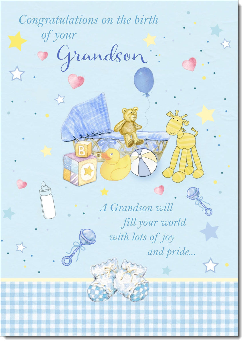 On The Birth Of Your Grandson New Baby Boy Congratulations Card Crib ...