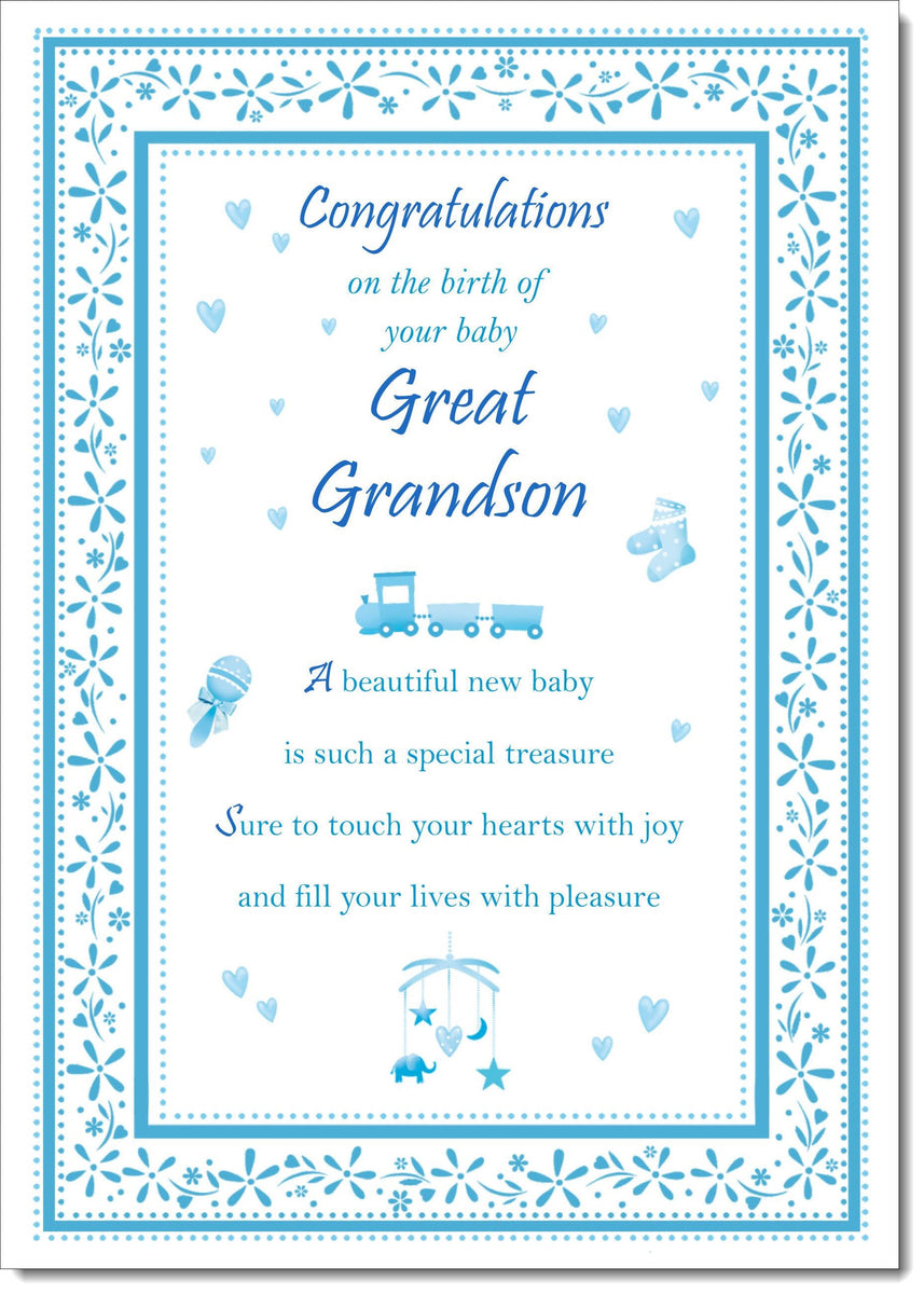 On The Birth Of Your Great Grandson New Baby Boy Congratulations Card ...