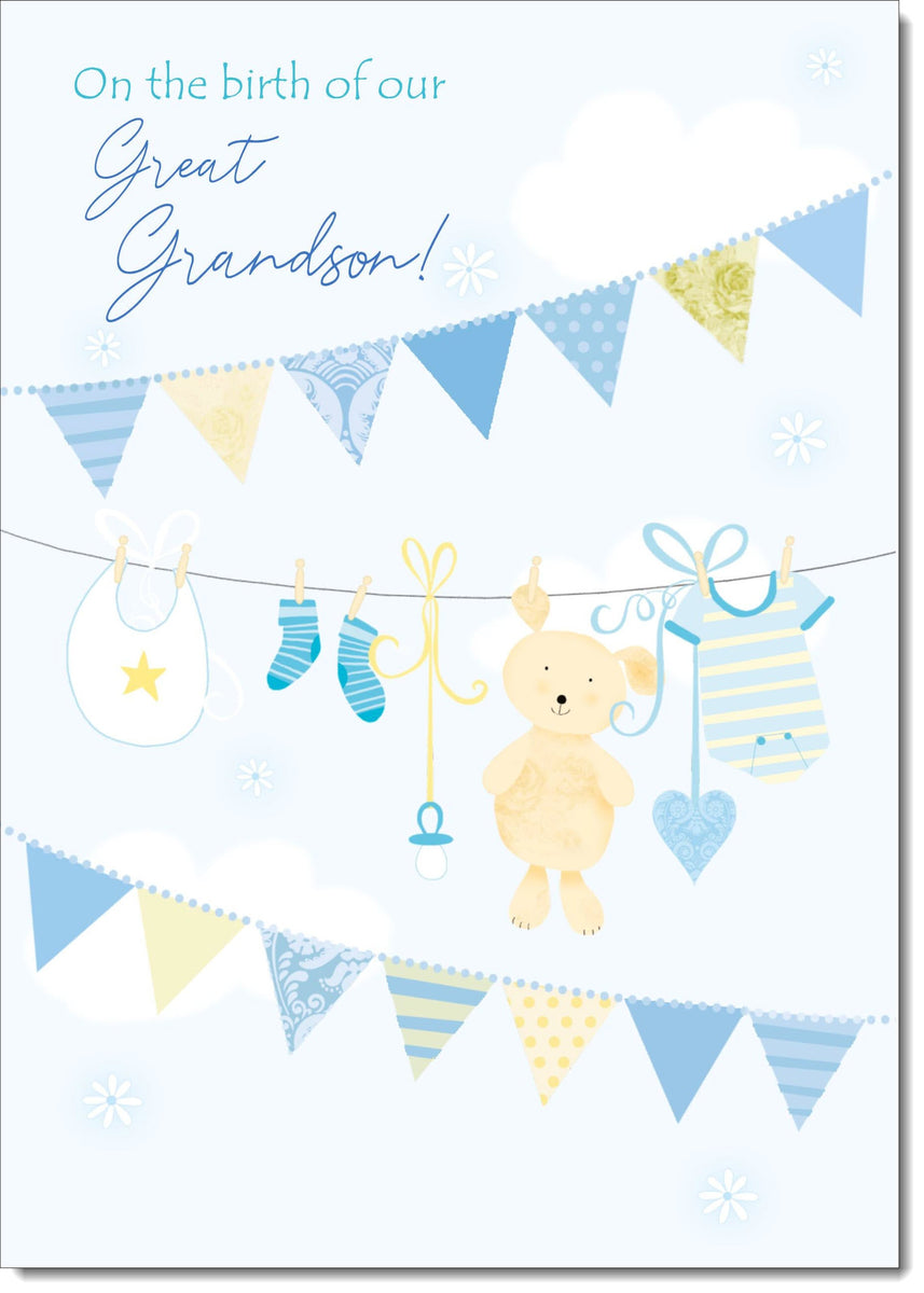 On The Birth Of Our Great Grandson New Baby Boy Congratulations Card W ...