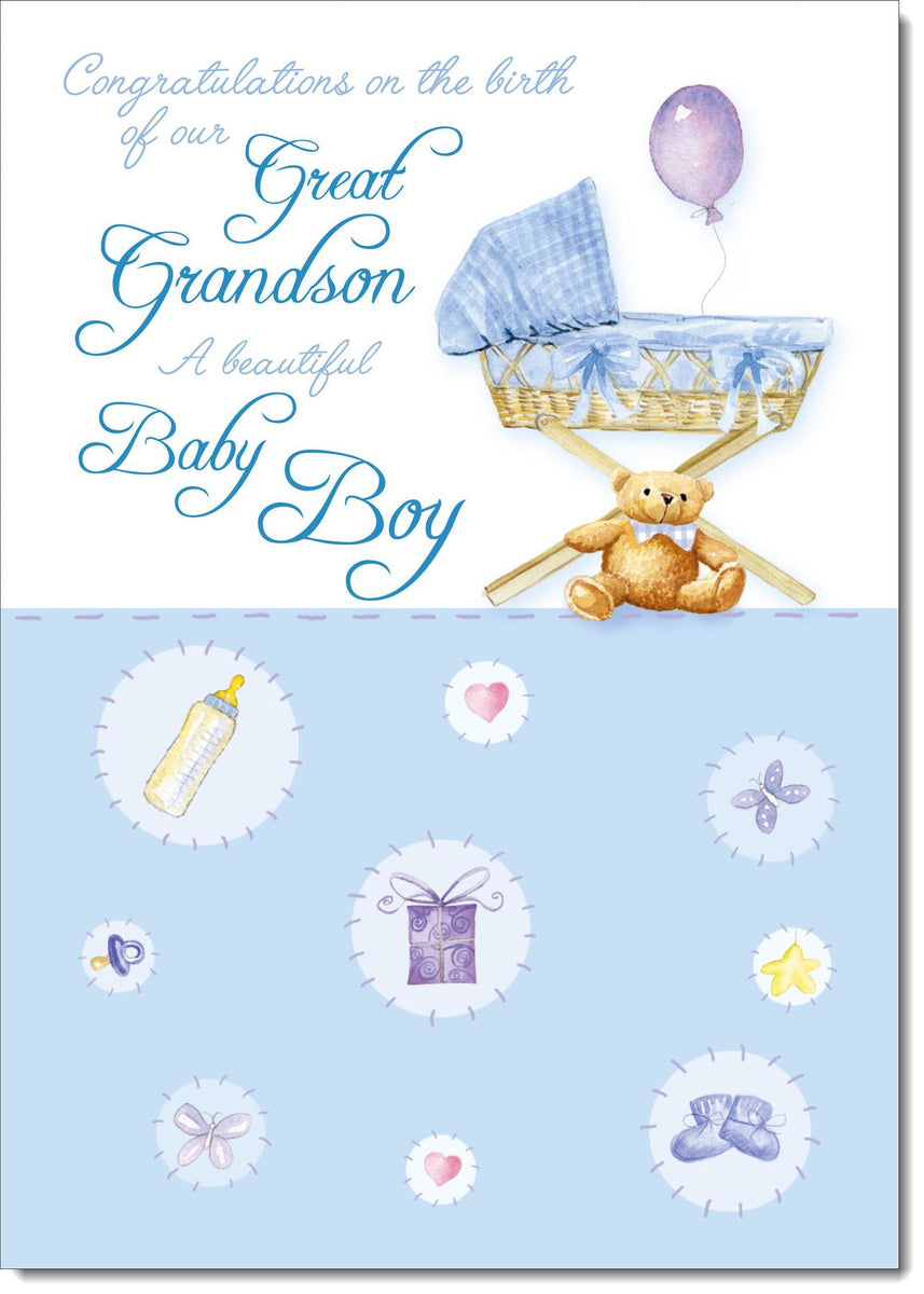 On The Birth Of Our Great Grandson New Baby Boy Congratulations Card B ...