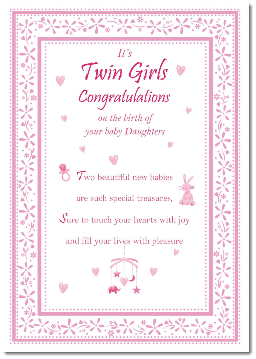 New Baby Twins Birth Congratulations Card Border – doodlecards