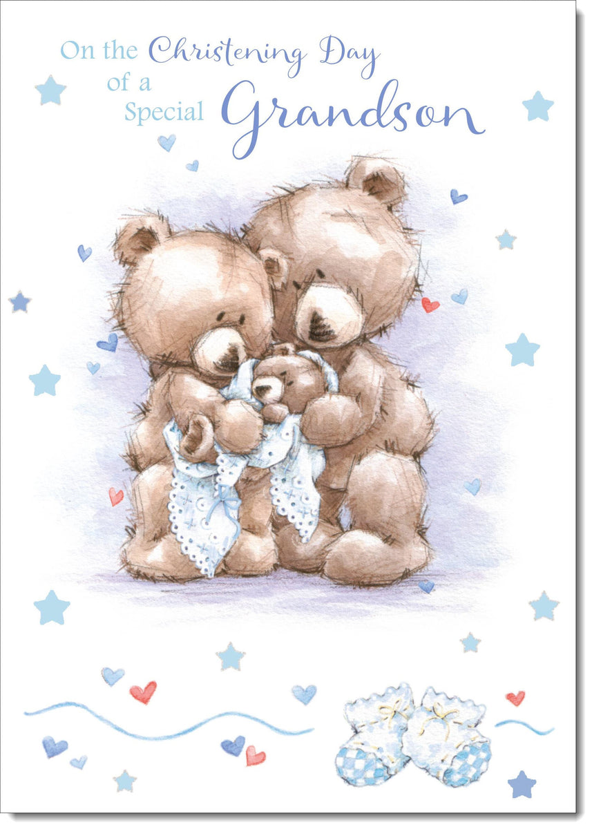 Grandson Christening Card Cute Teddy – doodlecards