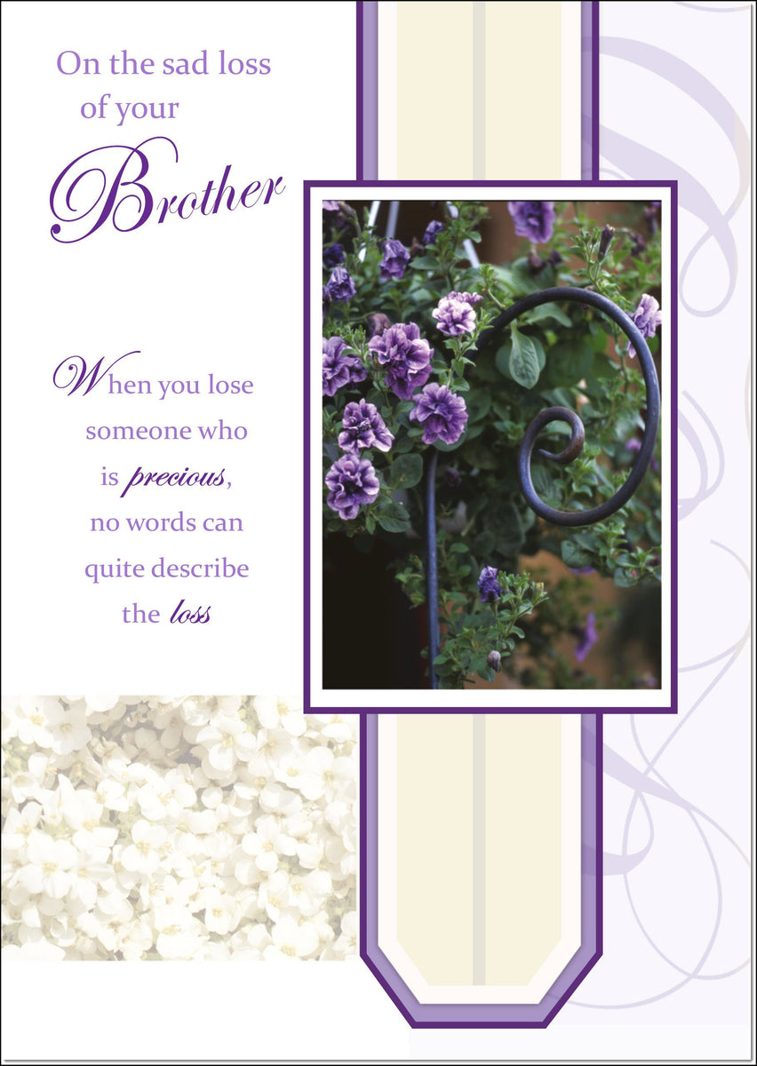 Loss Of Brother Sympathy Condolence Bereavement Card Purple Flowers ...
