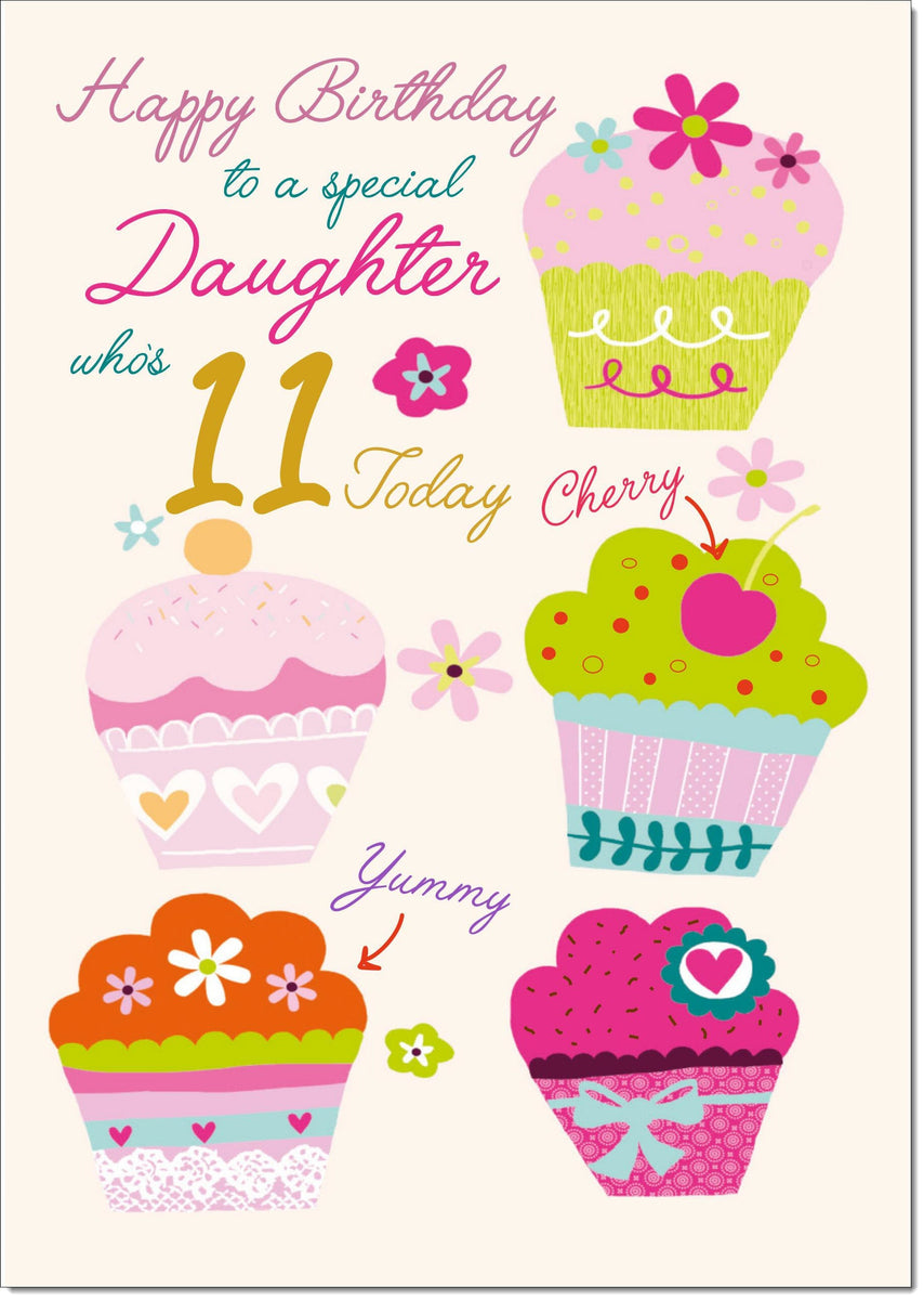 Daughter 11th Birthday Card Age 11 Bright Cupcakes – doodlecards