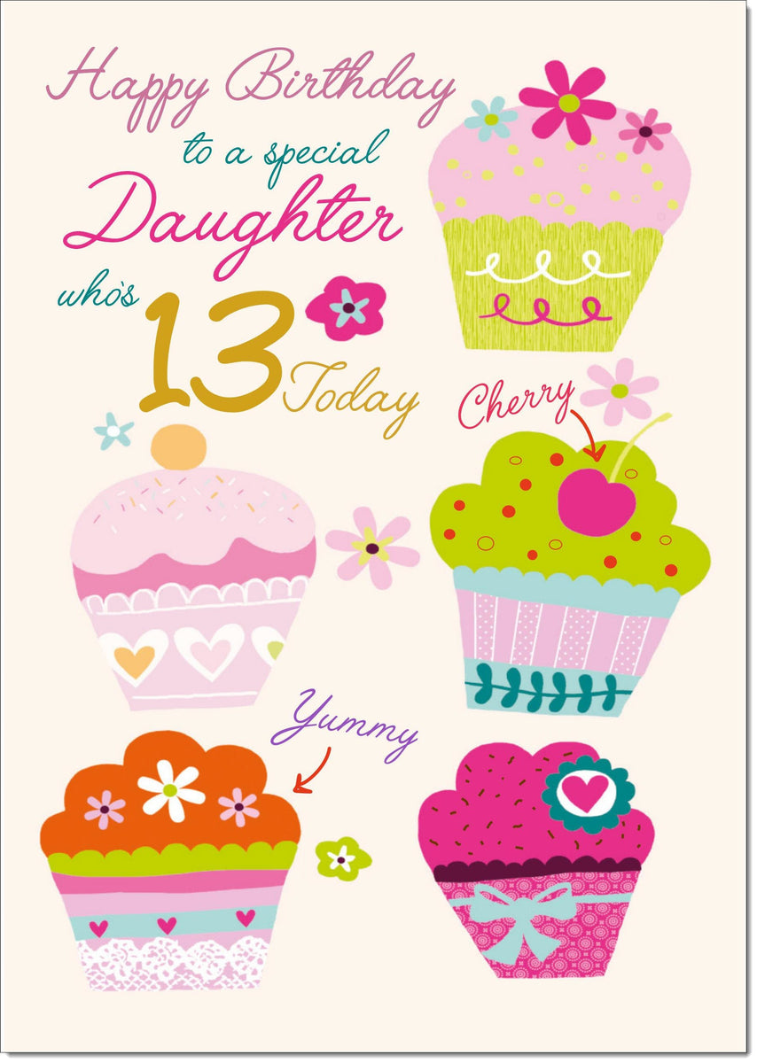 Daughter 13th Birthday Card Age 13 Cupcake – doodlecards