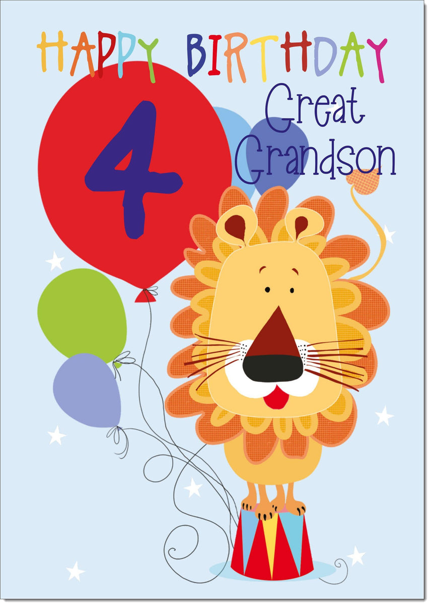 Great Grandson 4th Birthday Card Age 4 Circus Lion – doodlecards